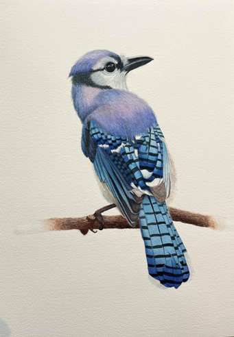 blue jay watercolor tutorial, step by step video guide - The Devon Artist